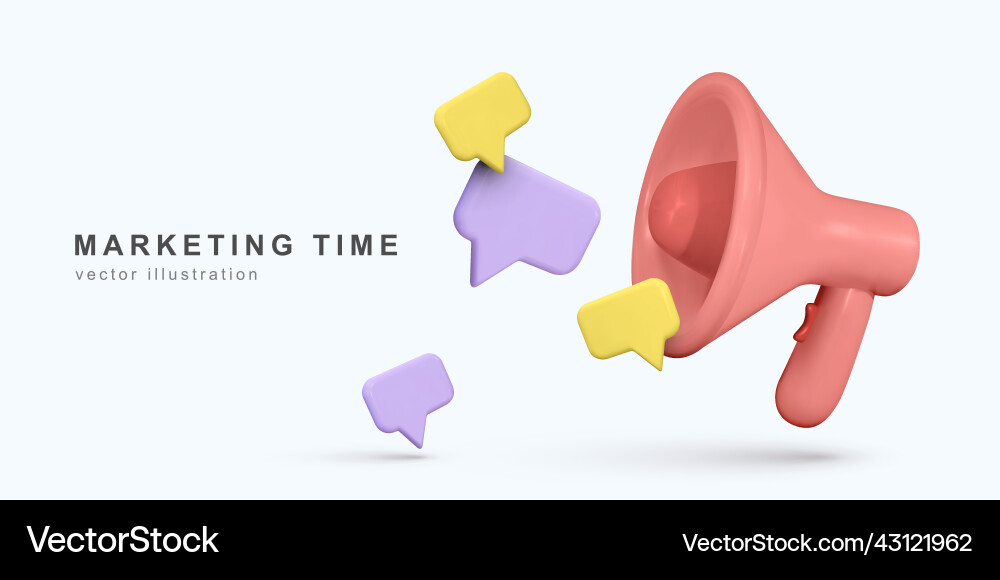 Marketing time concept realistic 3d megaphone Vector Image