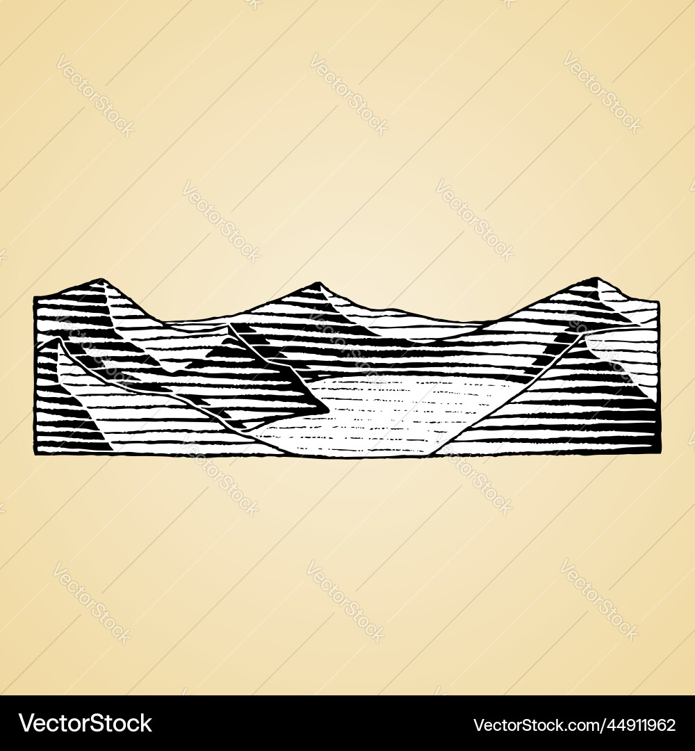 Mountains and sea black and white scratchboard Vector Image