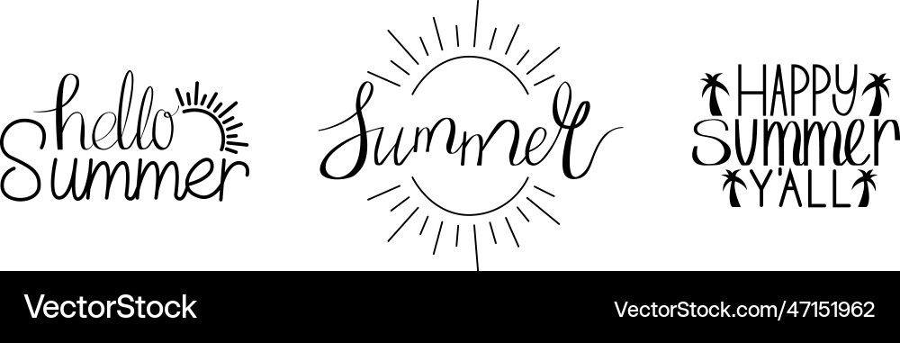 Summer hand drawn brush letterings set Royalty Free Vector