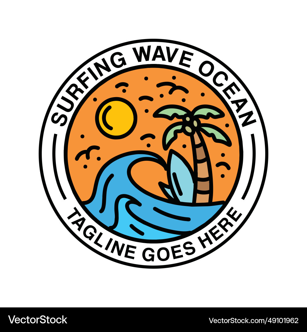 Surfing wave ocean beach logo design emblem badge Vector Image