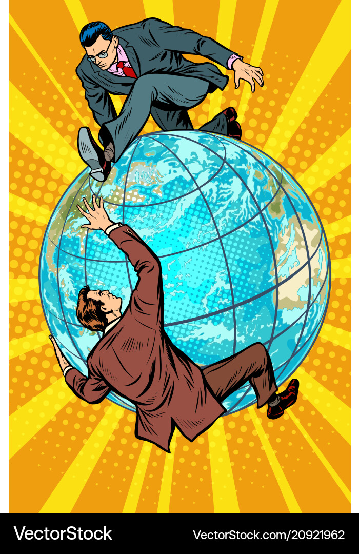 Two people fighting on the planet earth Royalty Free Vector