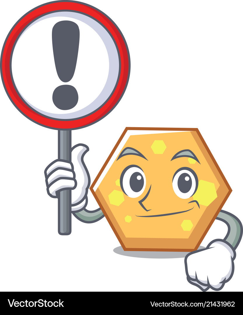 With sign hexagon character cartoon style Vector Image