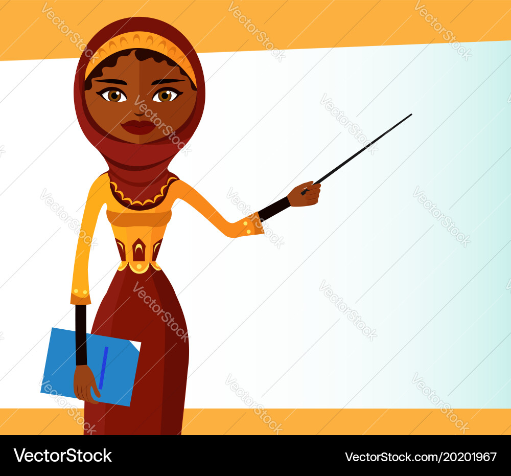 Arab saudi muslim young lady presenting something Vector Image