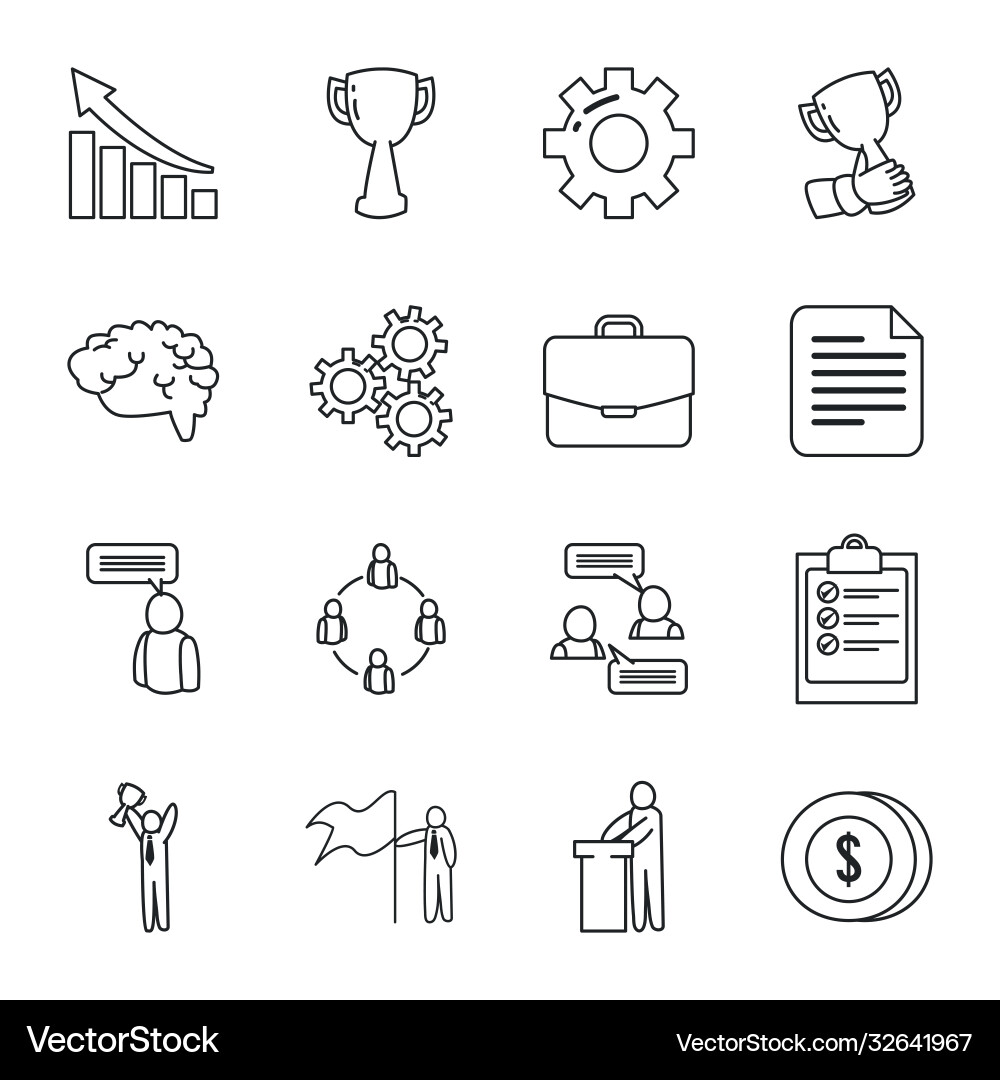 Business line style icon set design Royalty Free Vector