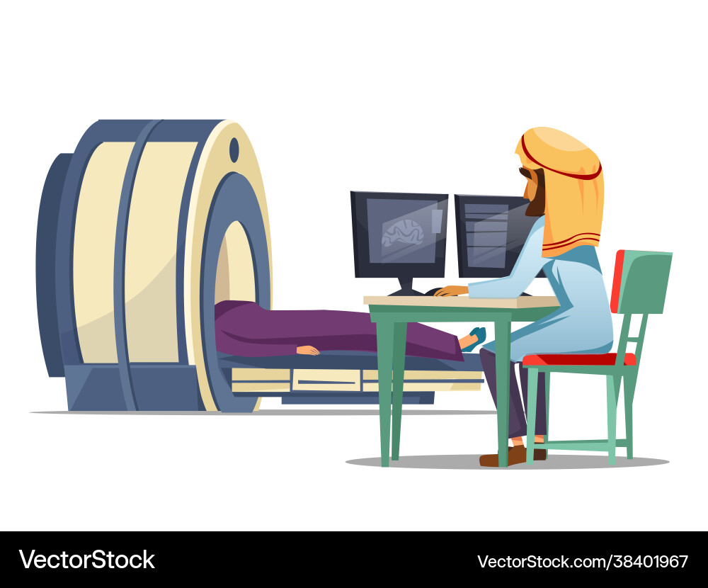 Cartoon arab ct mri tomography screening Vector Image