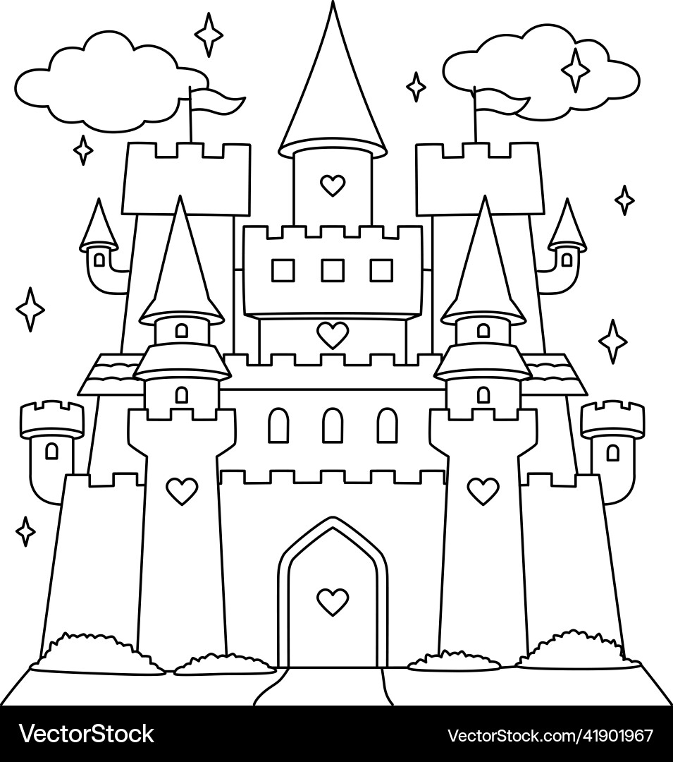 Castle coloring page for kids Royalty Free Vector Image
