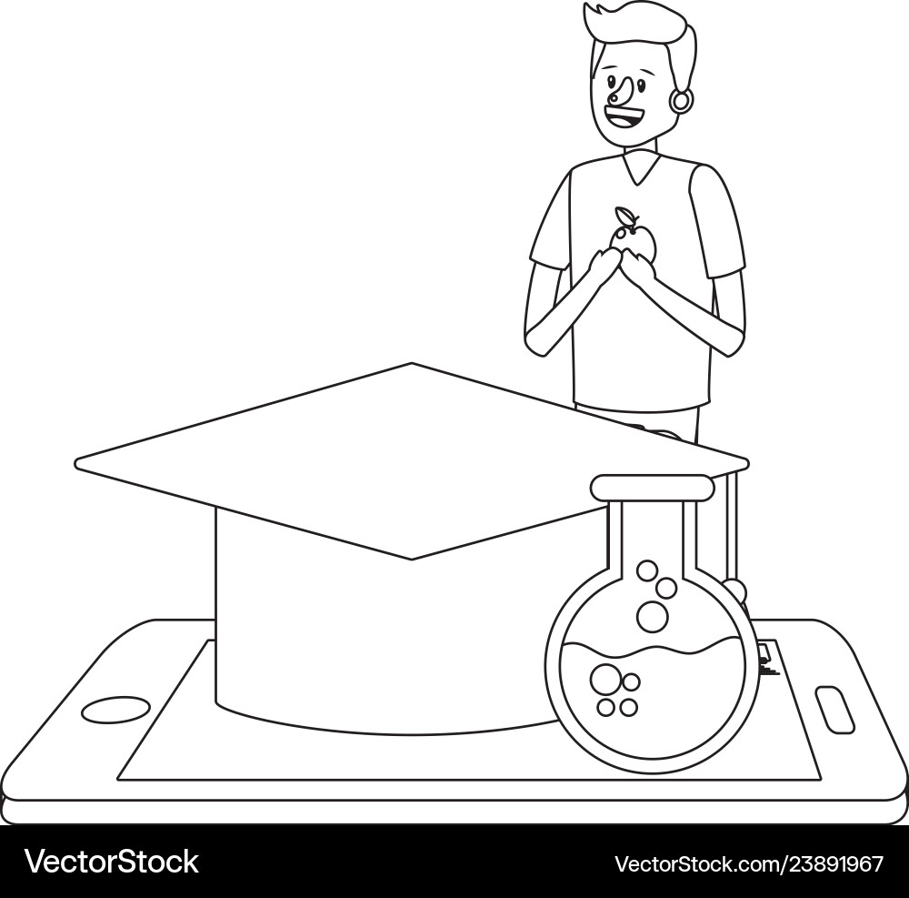 Online education man cartoon Royalty Free Vector Image
