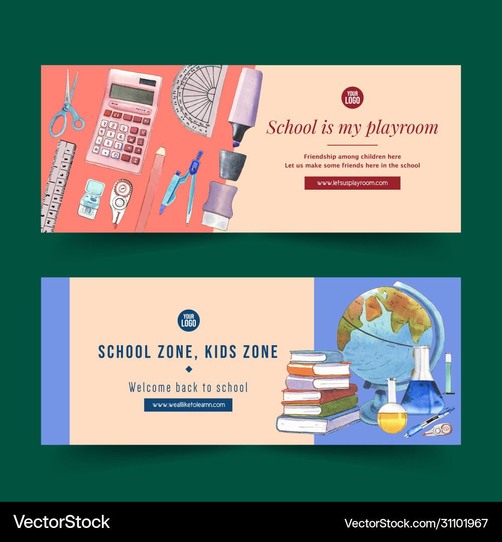 School banner design with ruler compasses Vector Image