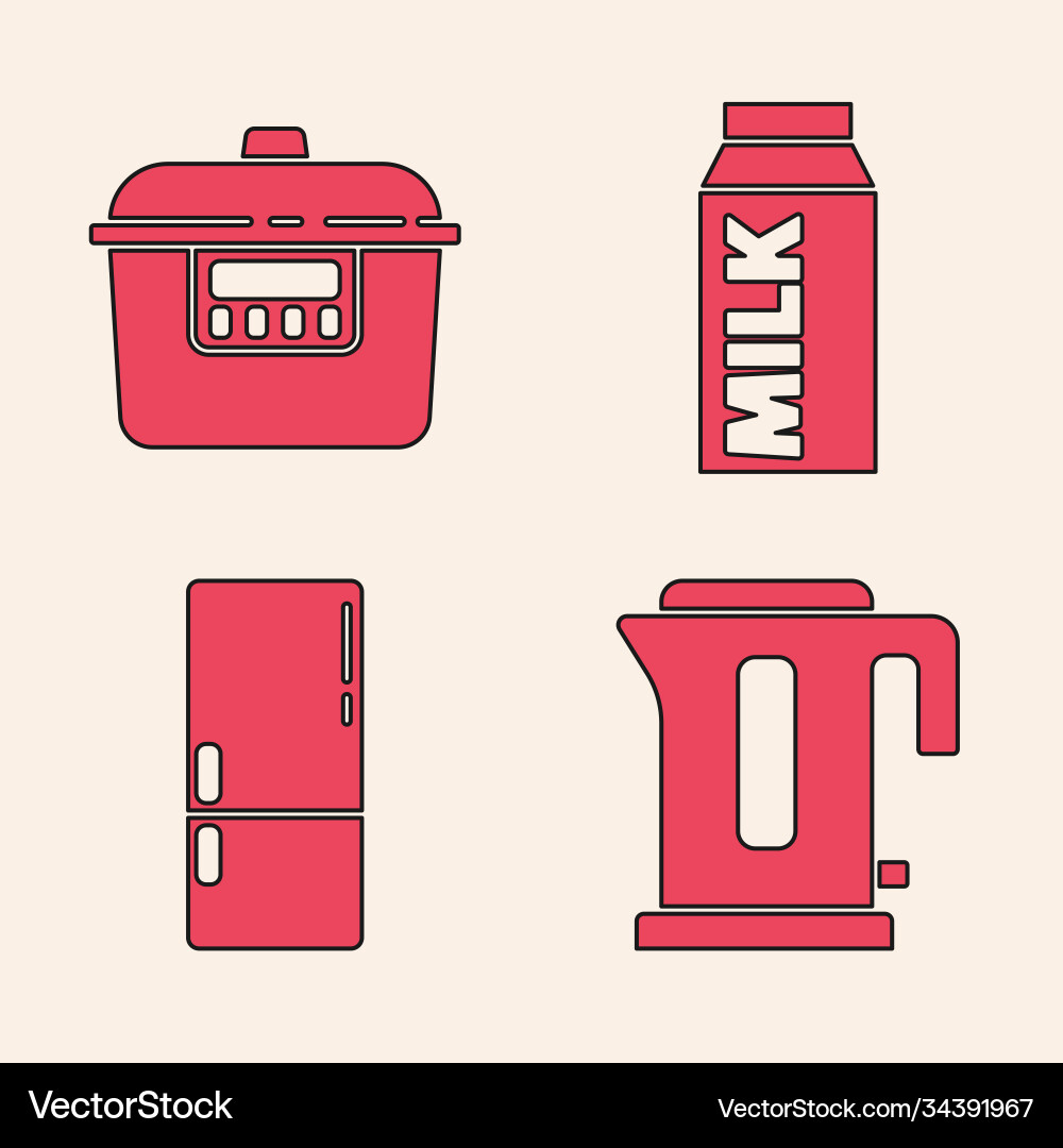 Set electric kettle slow cooker paper package Vector Image