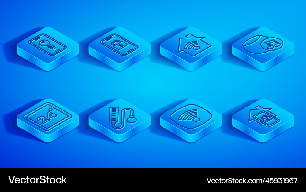 Set line smart key digital door lock home Vector Image