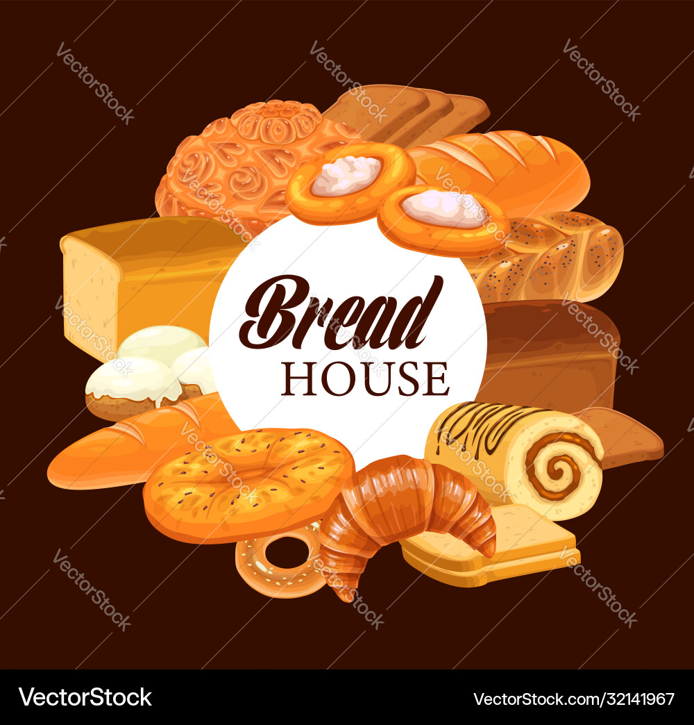 Sweet pastry and bread round banner Royalty Free Vector