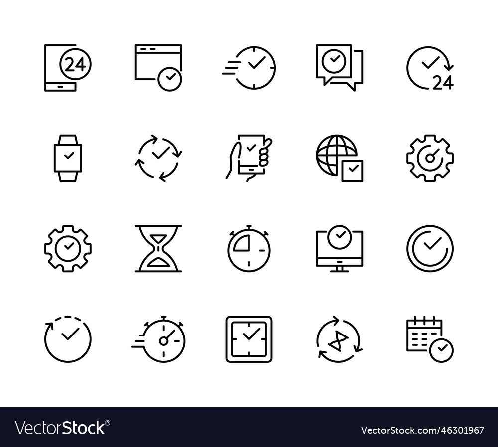 Time And Clock Line Icons Isolated Royalty Free Vector Image