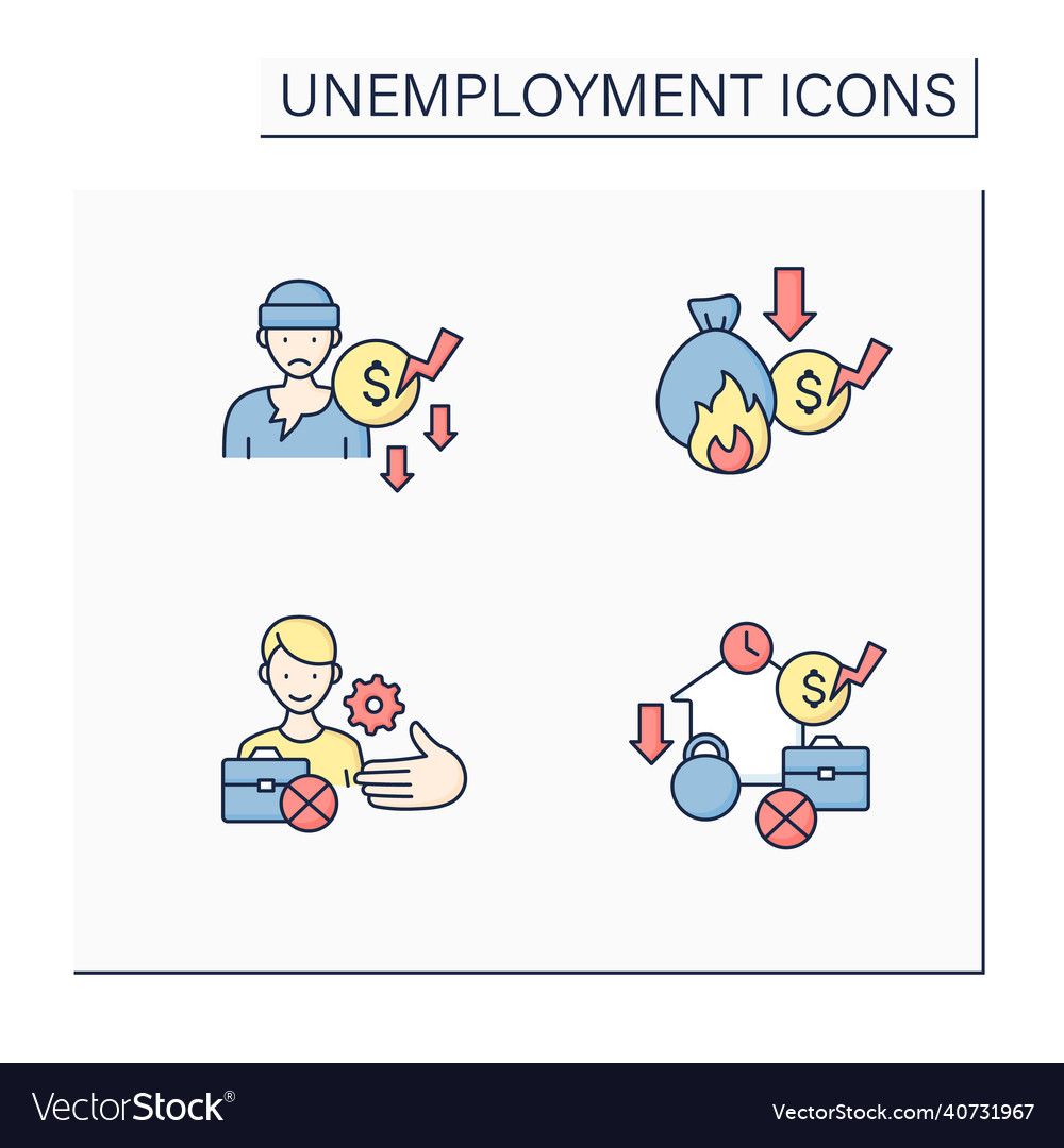 Unemployment color icons set Royalty Free Vector Image Unemployment color icons set Royalty Free Vector Image
