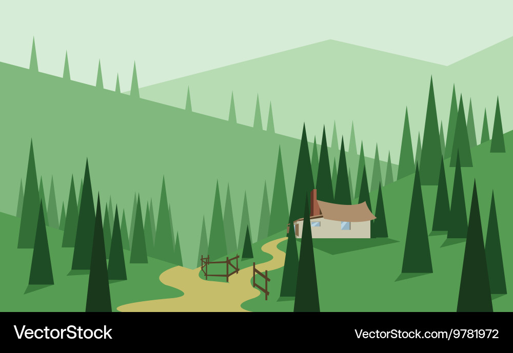 Abstract landscape design with green trees hills Vector Image