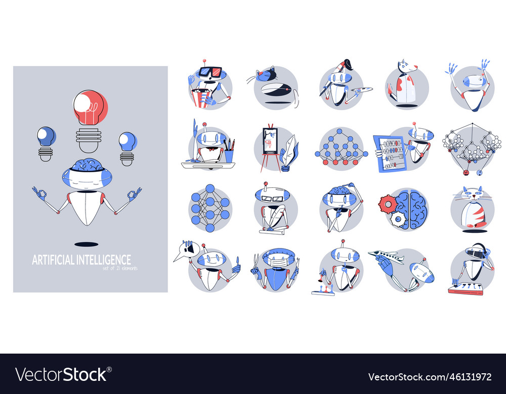 Artificial intelligence flat composition set Vector Image