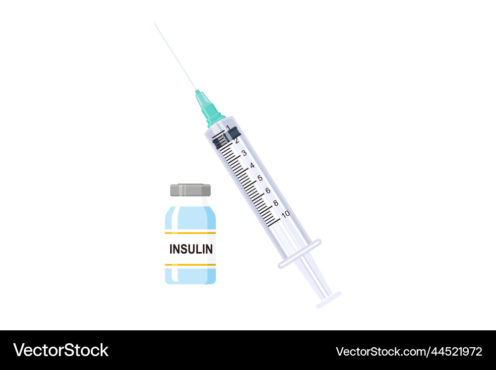 Bottle and syringe with blue insulin injection Vector Image