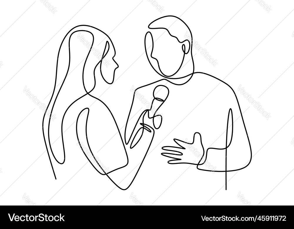 Continuous one single line drawing of reporter Vector Image