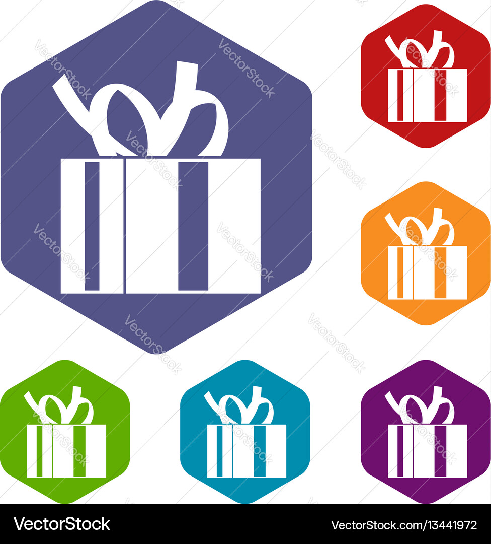 Gift box with ribbon icons set Royalty Free Vector Image