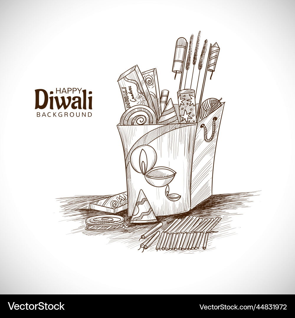 Hand drawn diwali crackers sketch design Vector Image