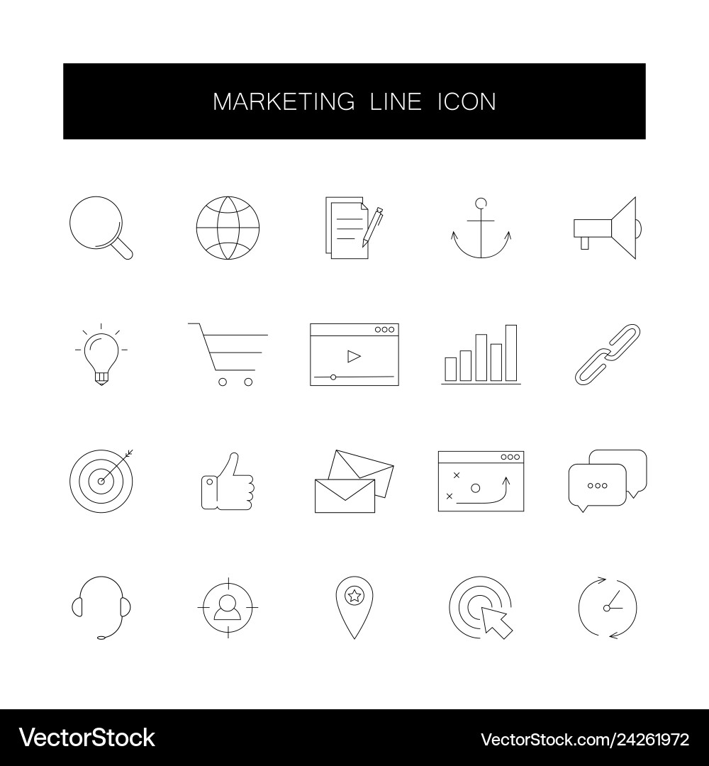 Line icons set marketing pack Royalty Free Vector Image