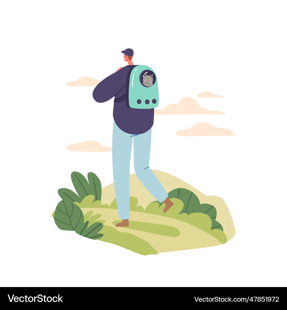 Male character enjoy adventurous hikes Royalty Free Vector