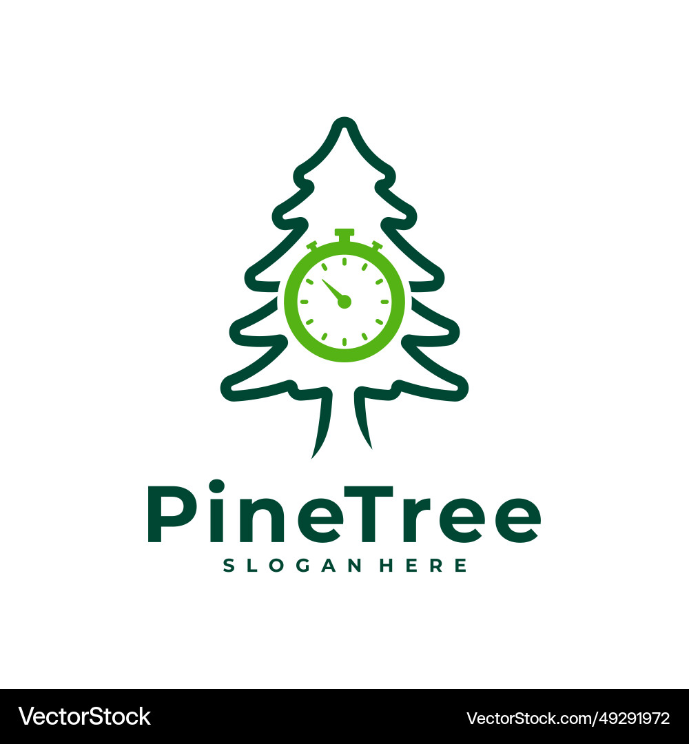 Pine tree with time logo design creative Vector Image