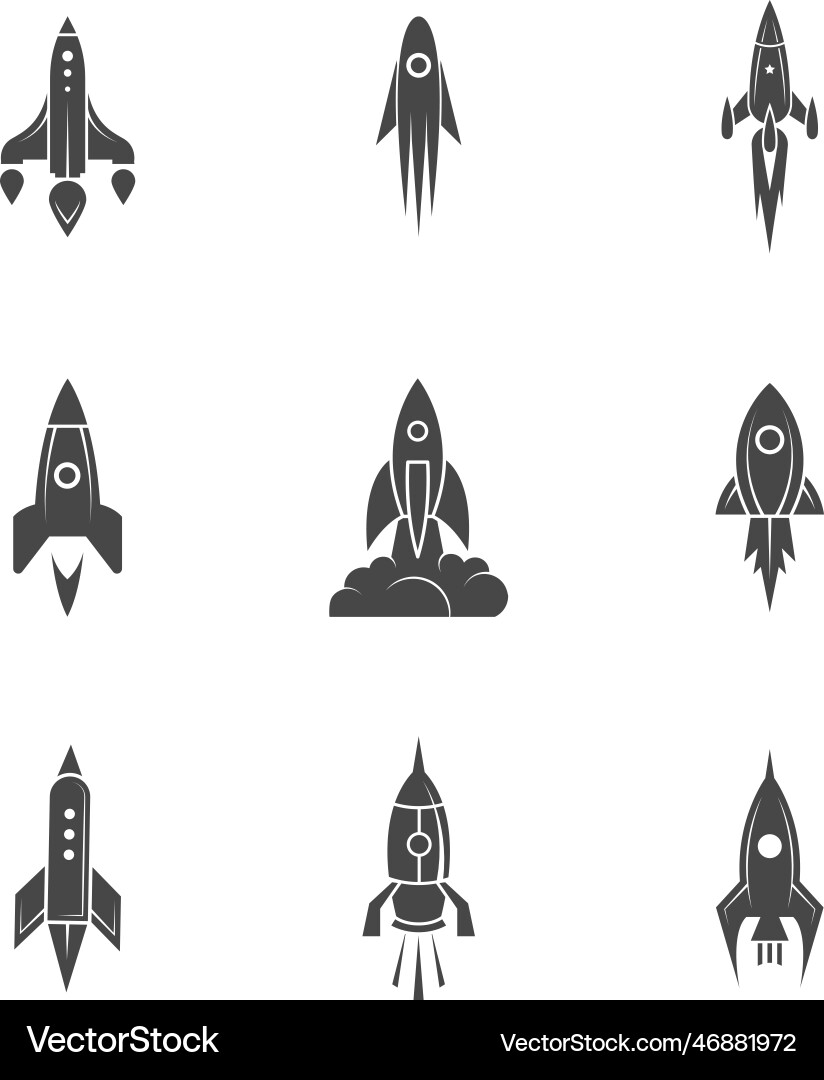 Spaceship icons rocket symbols speed launched Vector Image