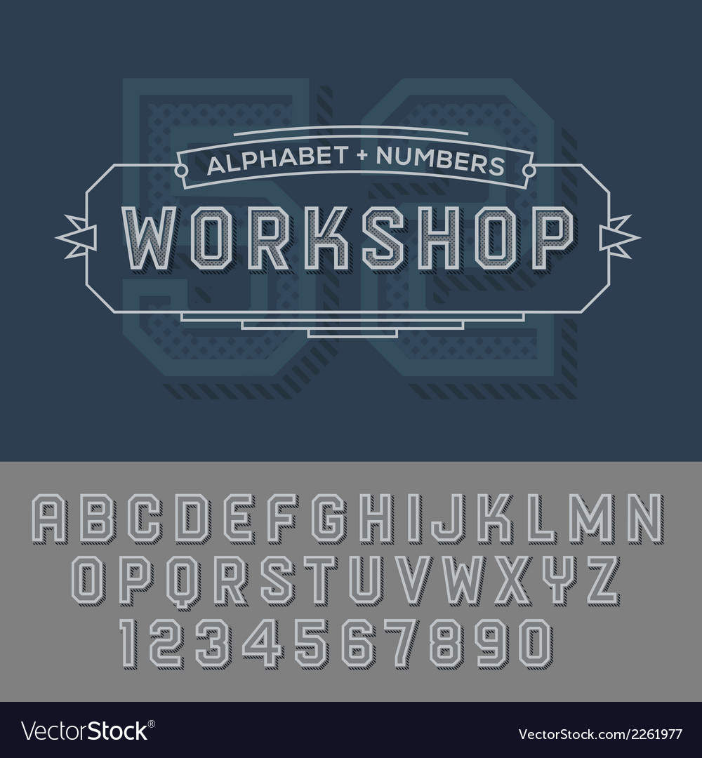 Alphabet numbers retro colour style Royalty Free Vector