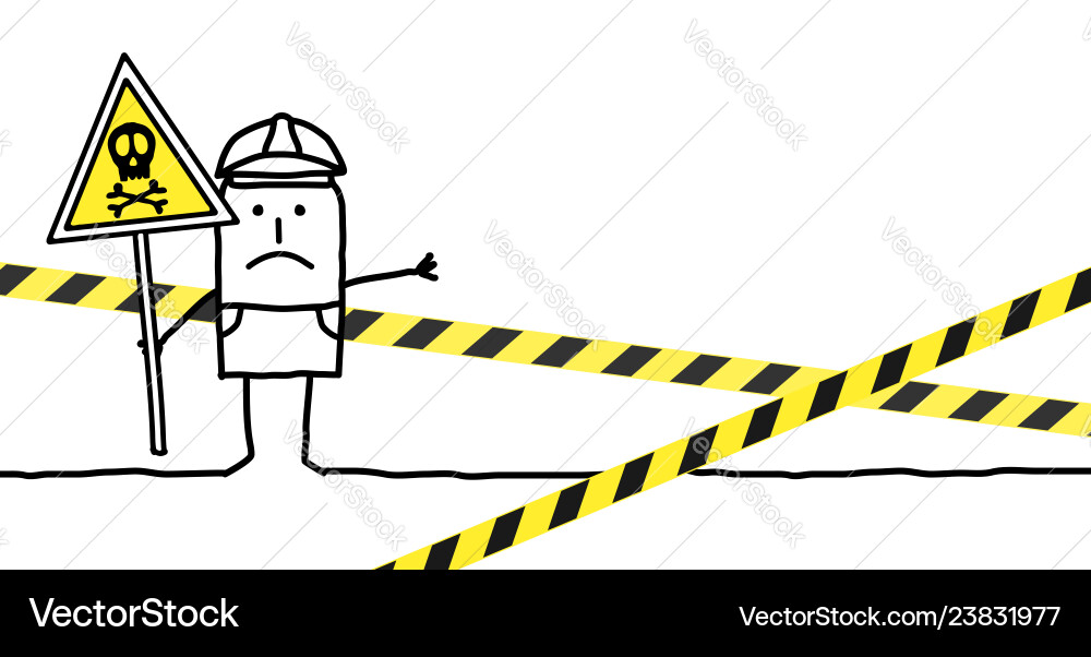 Cartoon worker with danger and stop sign Vector Image