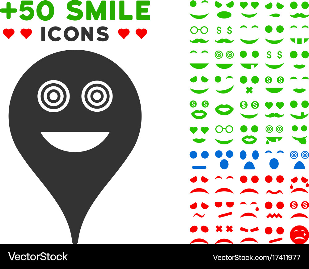 Crazy smiley map marker icon with bonus emoticon Vector Image