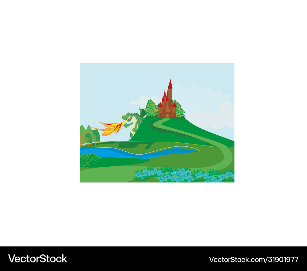 Dragon attacks kingdom Royalty Free Vector Image