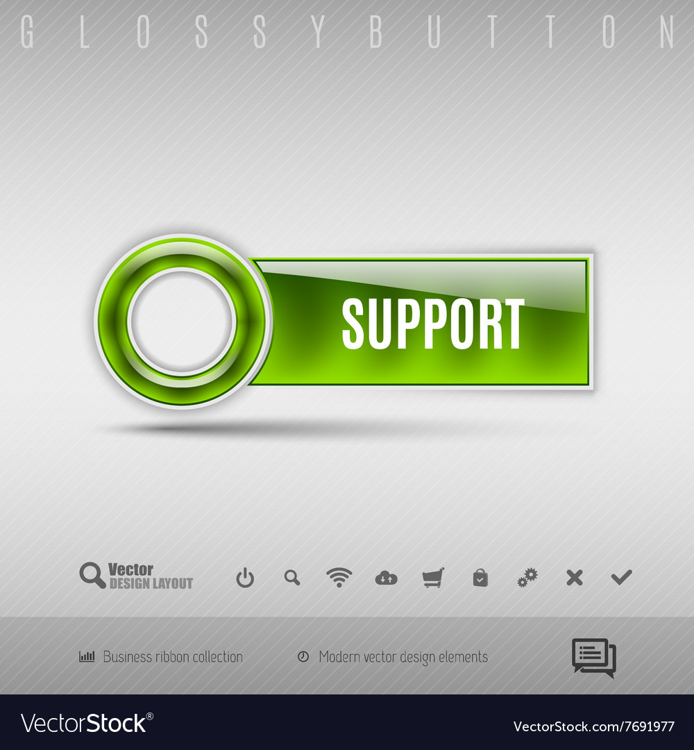 Green plastic button on gray background design Vector Image