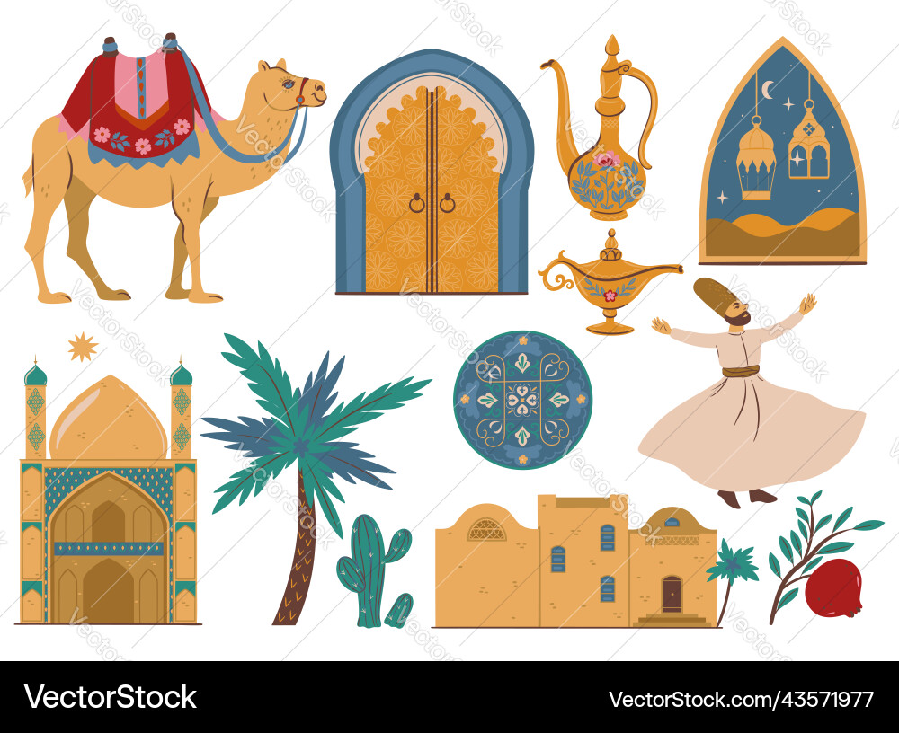Set of arabic items isolated on white background Vector Image