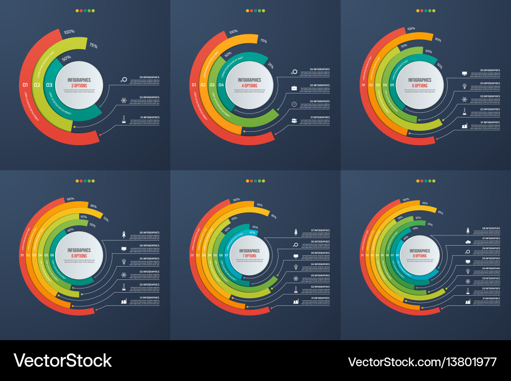 Set of circle informative infographic charts Vector Image