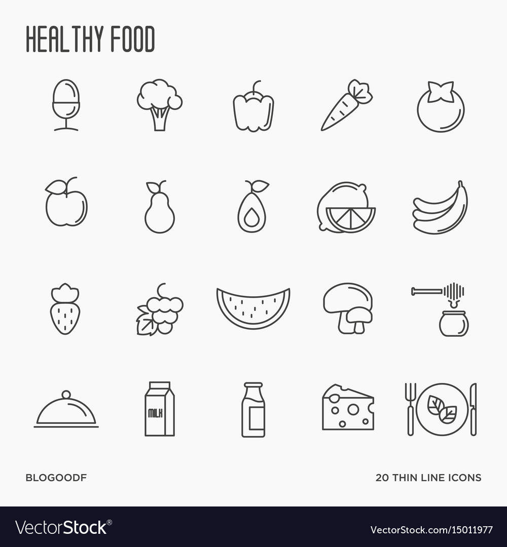 Set of fruits and vegetables thin line icons Vector Image