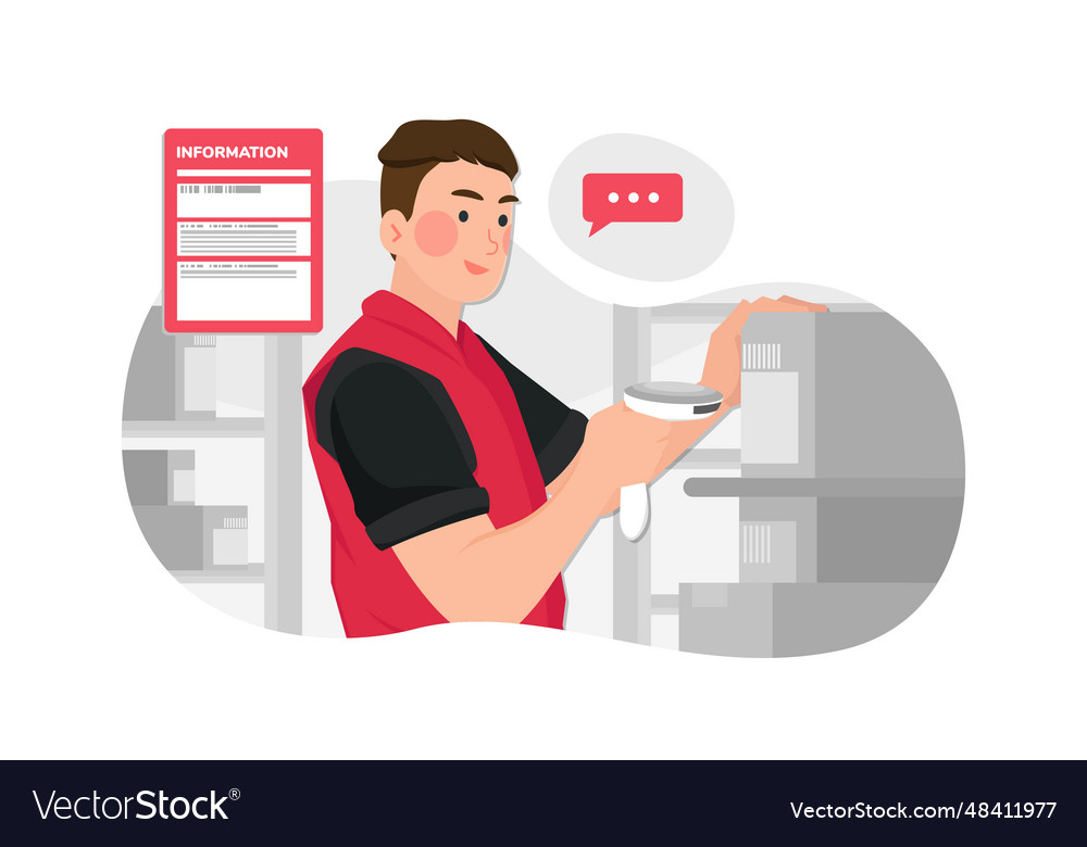 Warehouse worker scanning box while smiling Vector Image Warehouse worker scanning box while smiling Vector Image
