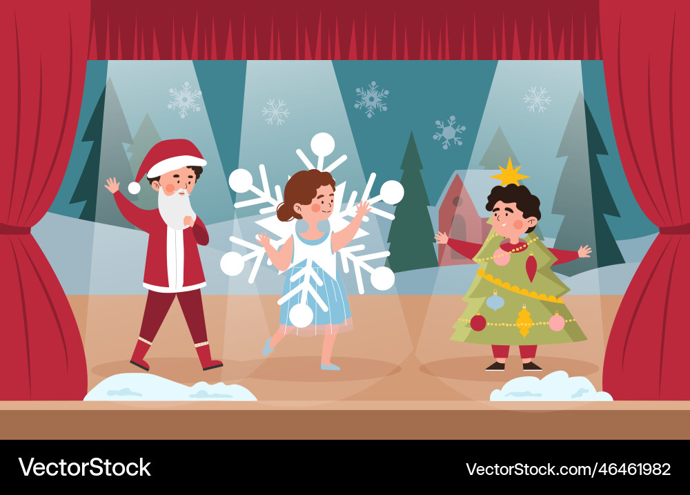 Children in costumes on stage Royalty Free Vector Image