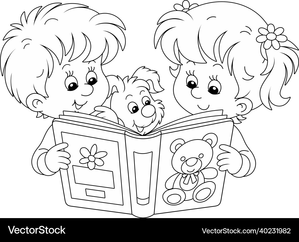 Little children reading an interesting book Vector Image