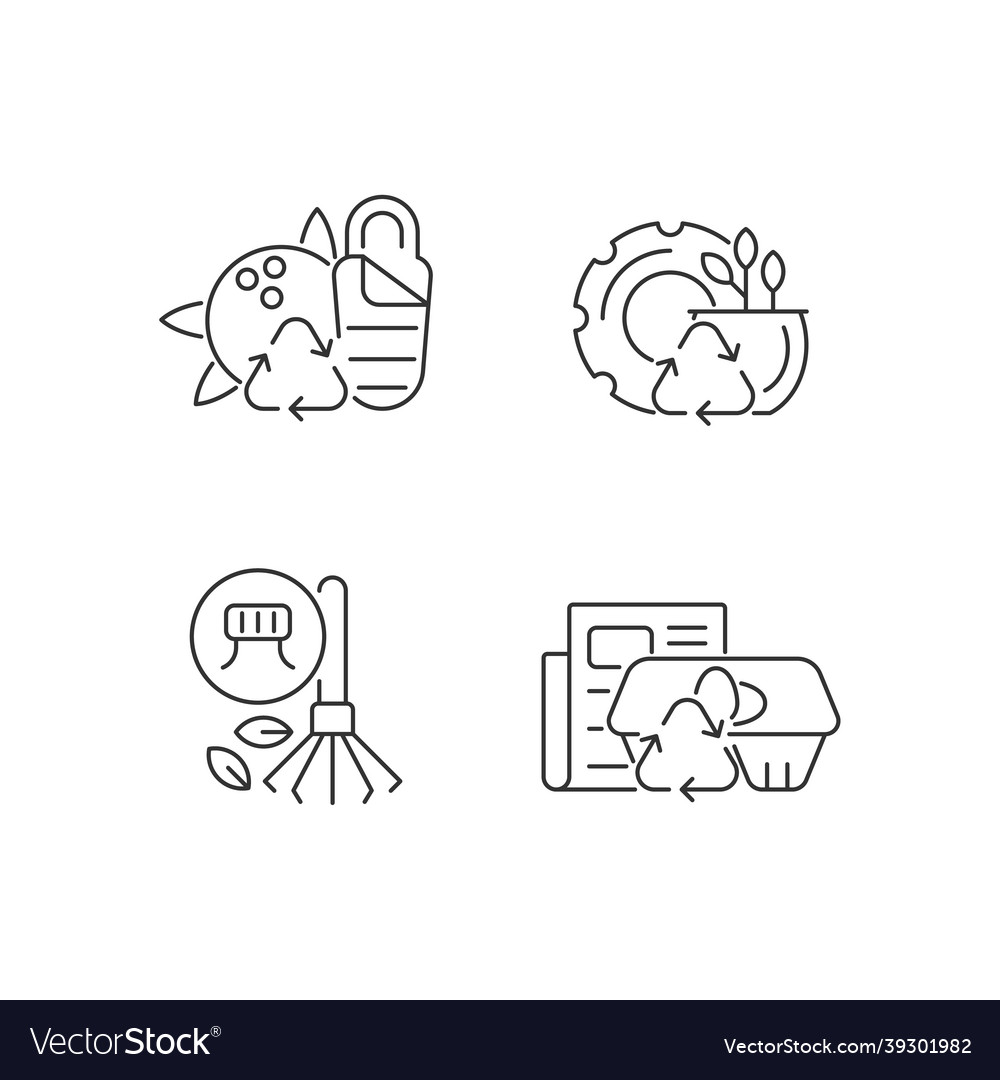 Processing recycled material linear icons set Vector Image