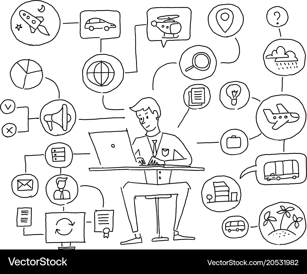 Sketch scheme drawing the man is planning trip Vector Image