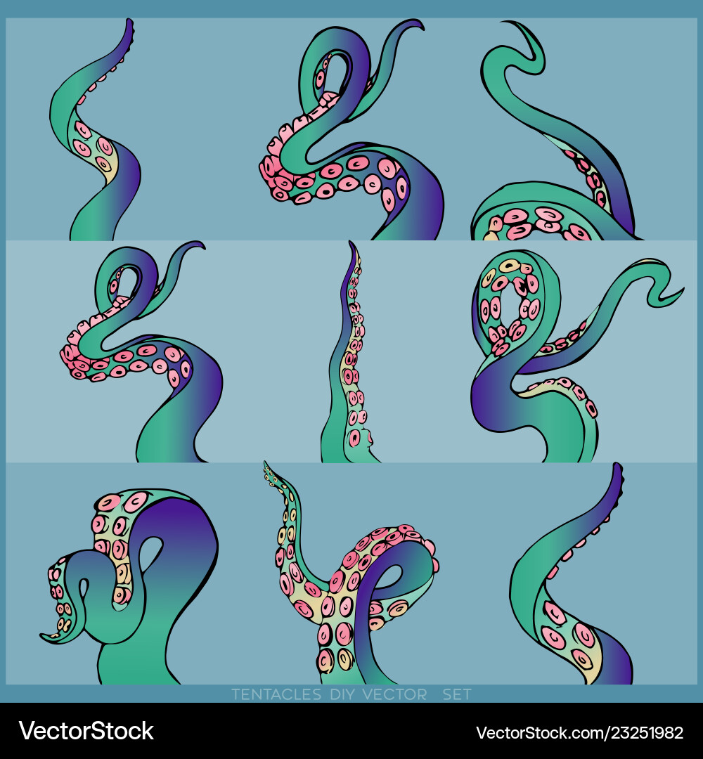 Tentacles of an octopus set Royalty Free Vector Image