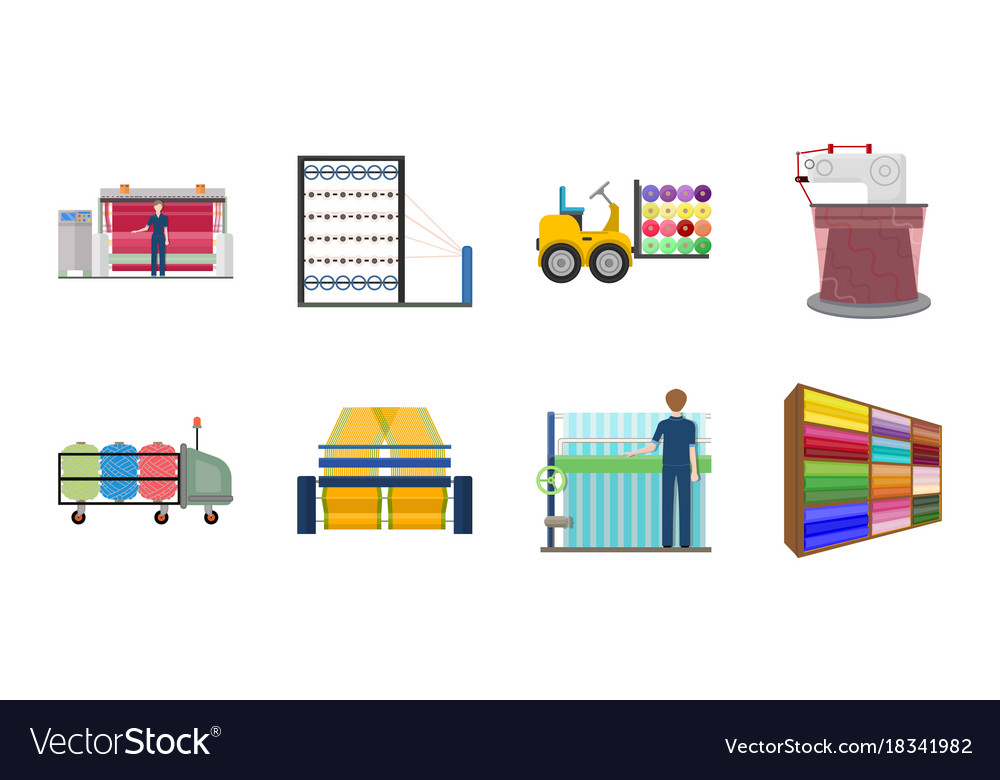 Textile Industry Icons In Set Collection For Vector Image