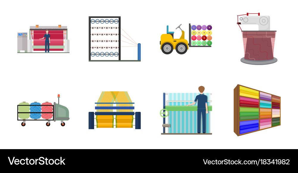 Textile industry icons in set collection Vector Image