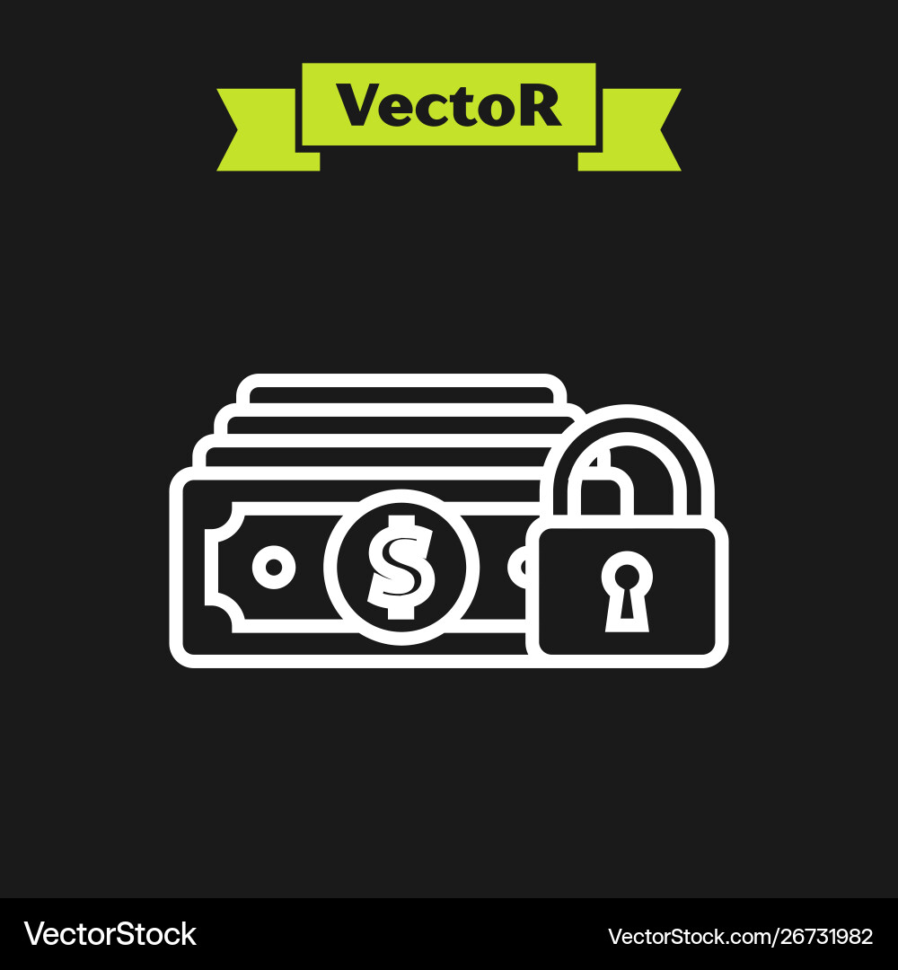 White line money with lock icon isolated on black Vector Image