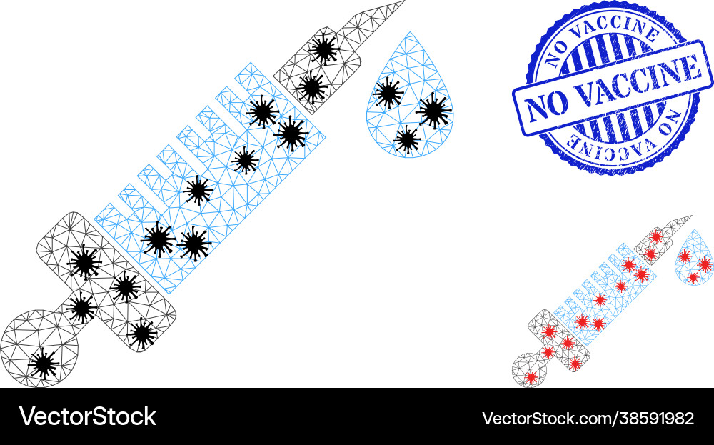 Wireframe mesh vaccine icons with pathogen centers