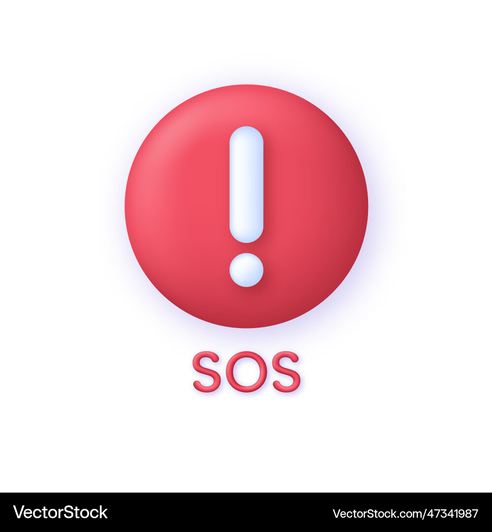 3d red warning sign attention and sos concept Vector Image