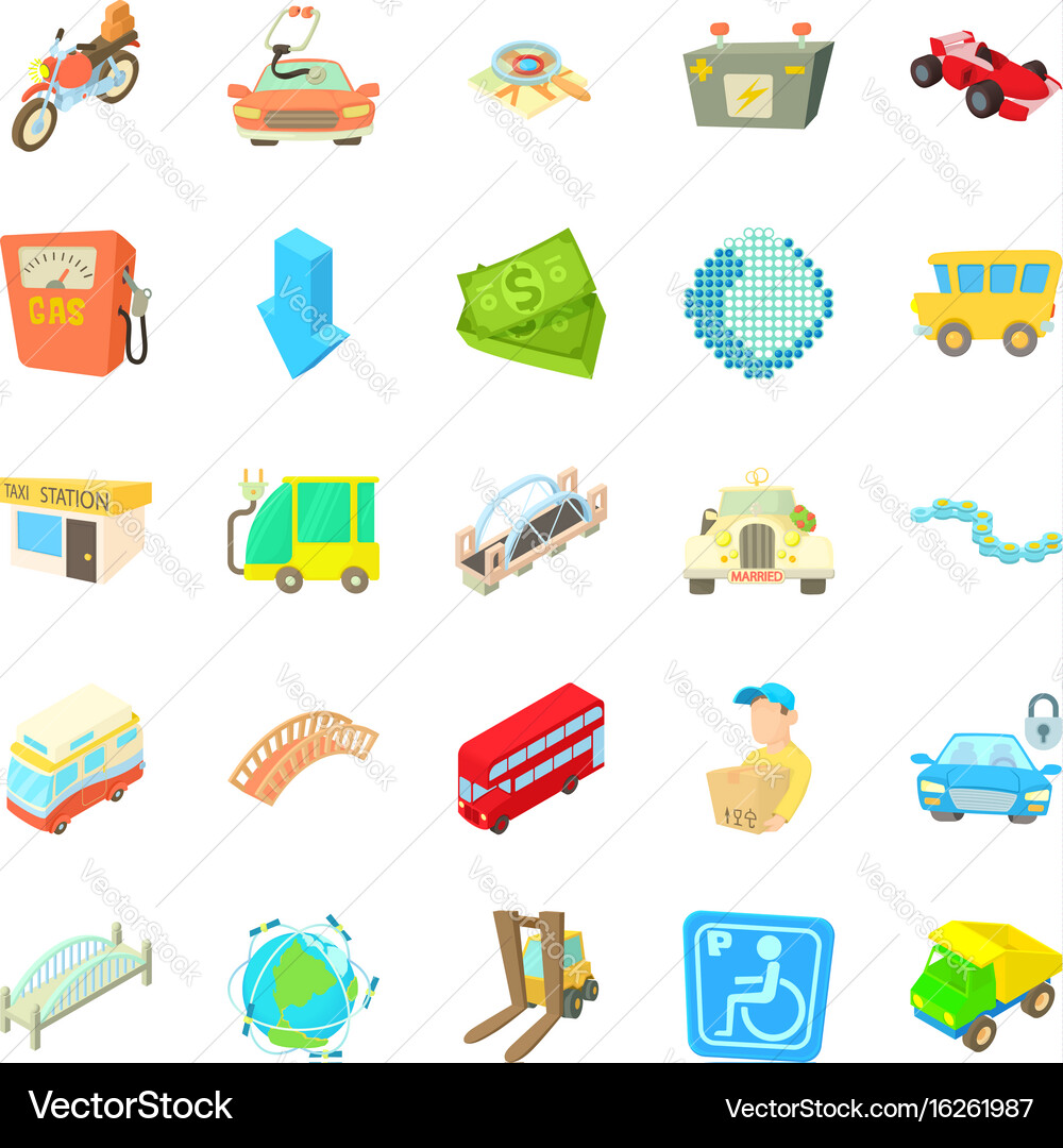 Auto service icons set cartoon style Royalty Free Vector