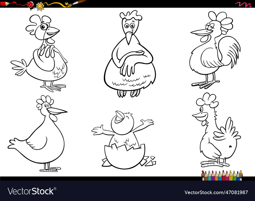 Cartoon chickens farm animal characters set Vector Image