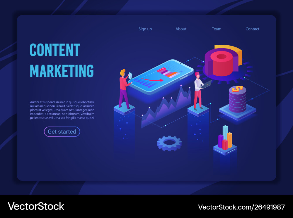 Content marketing strategy landing page isometric Vector Image
