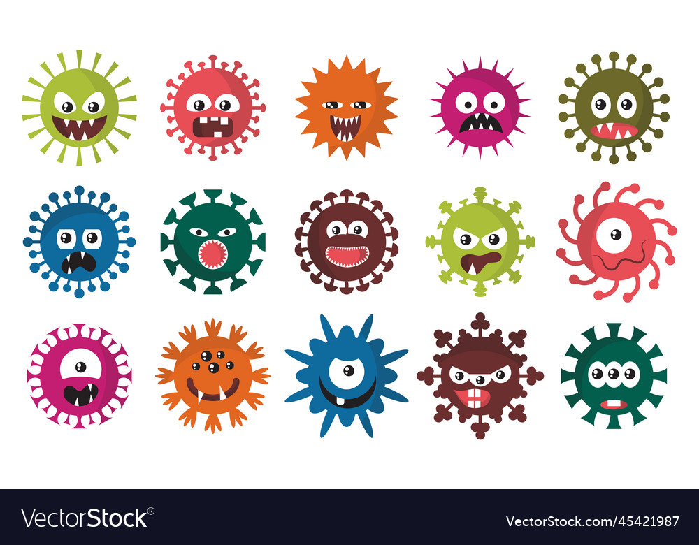 Coronavirus characters evil virus germ with face Vector Image